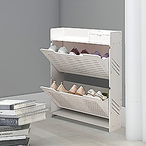 Tilt-Out Modern Shoe Storage Cabinet for Entryway, 2Tier Floor Shoes Cabinet with Doors, Shoe Rack Organizer with 2 Large Fold-Out Drawers