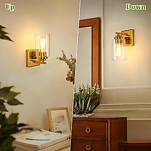 Wall Sconces, Gold Bathroom Light Fixtures, Modern Vanity Lights, Sconces Wall Lighting with Clear Glass, Sconces Wall Decor Set of 2, Wall Light Fixture for Mirror, Living Room, Bedroom, Hallway, E26