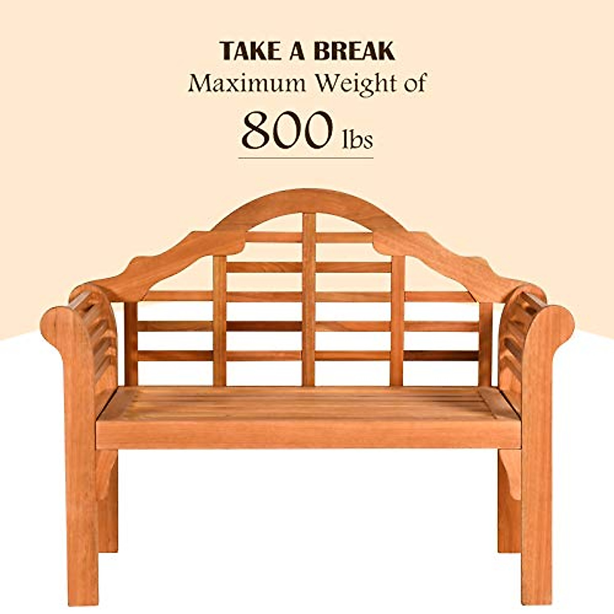 RELAX4LIFE Wooden Garden Bench for Outdoors & Indoor Patio Foldable Bench 4 Ft with Crown-Like Backrest and Curved Armrest Poolside, Porch, Balcony, Garden Eucalyptus Two Person Loveseat Chair