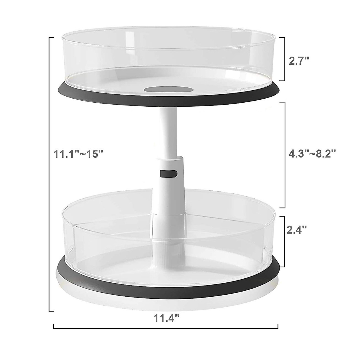 2 Tier Lazy Susan Turntable Kitchen Spice Rack Organizer for Cabinet Rotating Carousel Lazy Susan for Table Spice Storage Pantry Organization Height Adjust & Detachable Large Plastic Clear Bins