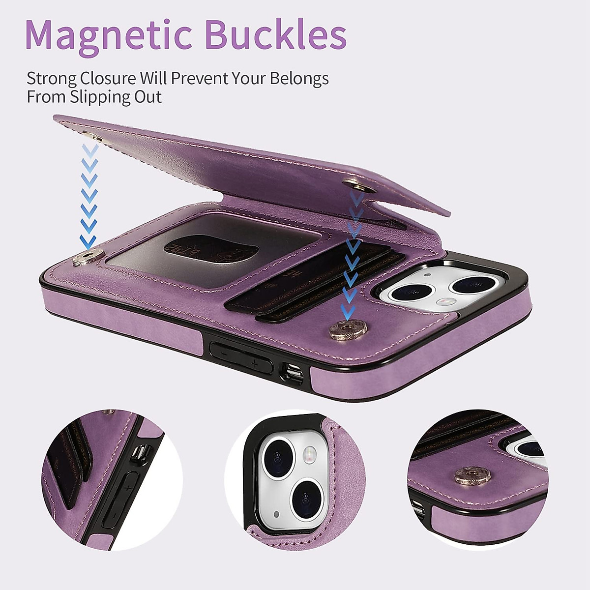 Anyisposs Compatible with iPhone 13 Wallet Case 6.1inch Tempered Glass Screen Protector Card Holder Slots Kickstand Cover Flip Leather Phone Cases for iPhone13 i 5G i-Phone i13 iPhone13case 13s Purple