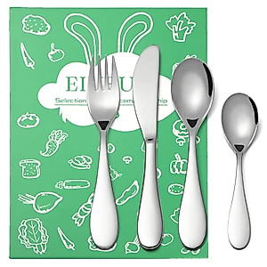 Kids Silverware Set, EIUBUIE18/10 Stainless Steel Metal Toddler Utensils, Safe Reusable Child Cutlery Flatware Includes Fork Knife Table Spoons for Eating(4 Piece, Mirror Polished)