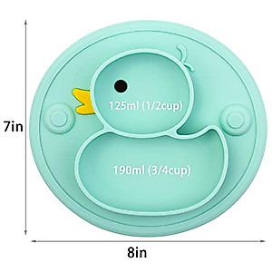 Lightening Baby Plate Silicone Toddler Plates Suction Placemat Divided Duck Dishes for Kids and Infants One-Piece Strong Suction, BPA Free, Microwave Dishwasher Safe