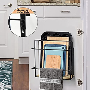 VOOTTOU Cabinet Door Organizer with Towel Bar, Under Cabinet Shelf Organizer, Cutting Board Organizer for Kitchen, Dual Purpose Over The Cabinet Organizer for Cutting Board Aluminum Foil, Wrap