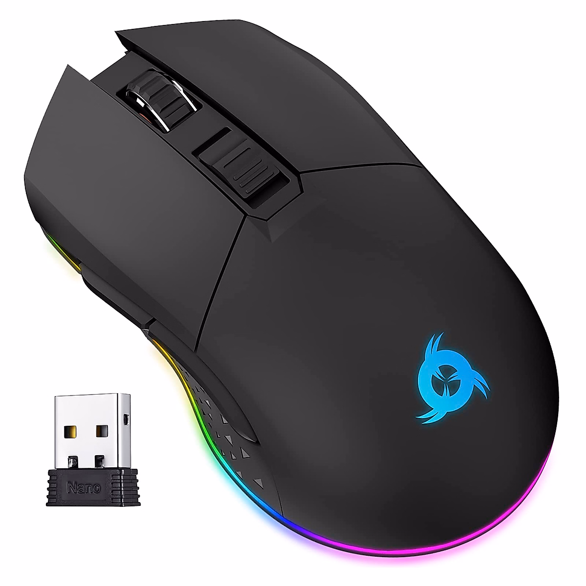 KLIM Blaze Rechargeable Wireless Gaming Mouse RGB New 2024 - High-Precision Sensor and Long-Lasting Battery - 7 Customizable Buttons - Up to 10000 DPI - Wired & Wireless Mouse for PC Mac & PS4 PS5