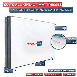 WRAPPYBAG® – Protective Plastic Mattress Bag — King / Cali-King Sizes — Waterproof, Anti-Tear Storage Bag — for House Moves, Storage and Transport