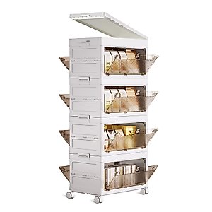 CherRevie Stackable Storage Bins with Lids, 144QT Closet Organizers and Storage, 1 Second Collapsible Plastic Storage Boxes with Wheels, Foldable Storage Containers for Home, Office, Dorm, 4 Pack