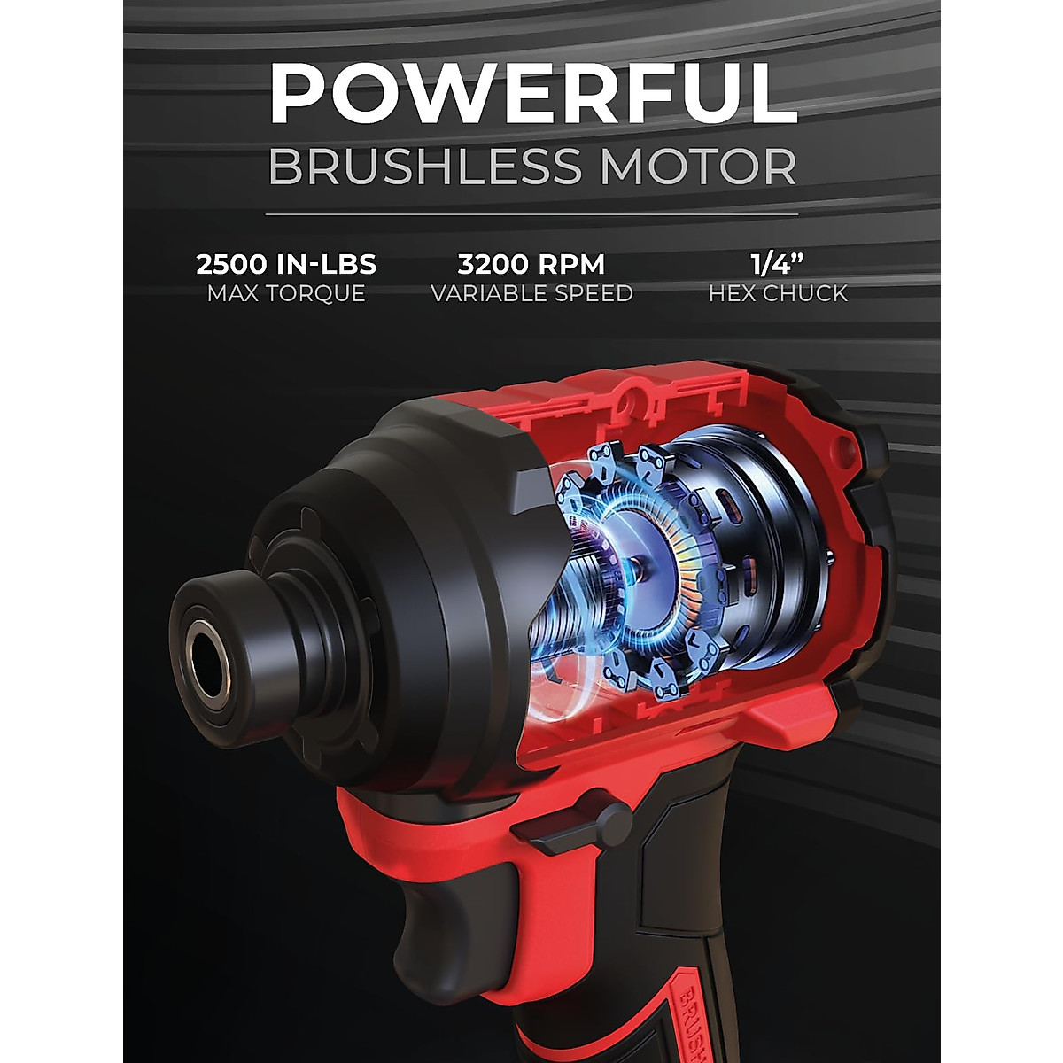 Impact Driver，2500 In-lbs，1/4" Hex Chuck，High Torque 3200 RPM,Impact Drill With A 15C 21V 2.0Ah Li-Ion Battery,Fast Charger，Brushless Motor，Suitable for Domestic And Construction Site Work