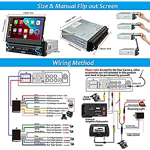Single Din Car Stereo Compatible with Apple Carplay & Android Auto, 7 Inch Flip Out Touchscreen Car Radio Foldable Car Audio Receivers with Bluetooth/Mirror Link/Camera/FM/SWC/USB/AUX/TF/Subwoofer