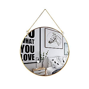 LONGWIN Hanging Wall Circle Mirror Decor Gold Geometric Mirror with Chain for Bathroom Bedroom Living Room 11.8"