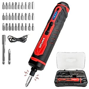 KITLUCK Cordless Electric Screwdriver, 4V Power Screwdriver Set with Rechargeable Battery, 31 Bits&Extension Rod, 3 LED Work Light, 3 Adjustable Torque, Magnetic Hex Chuck, Type C Cable, Storage box