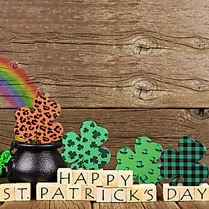 4 Pieces St Patricks Day Table Wooden Signs Shamrock Wooden Signs St. Patrick Table Decorations Irish Lucky Table Centerpiece for Home Fireplace Tiered Tray Decor (Cool Style)