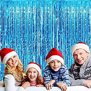 3 Packs 3.2ft x 6.6ft Light Blue Metallic Tinsel Foil Fringe Curtains Photo Booth Props for Birthday Wedding Engagement Bridal Shower Baby Shower Bachelorette Holiday Celebration Party Decorations