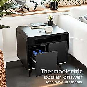 sobro Smart Side/Nightstand Table - with Cooling Drawer, Wireless Charging, Bluetooth Speakers, USB-C and 120V outlets, LED Light, Black/Black