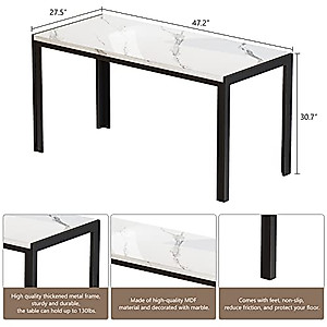 DKLGG Dining Room Table Set, Dining Table Set for 4 Faux Marble Kitchen Table with PU Leather Benches Kitchen Table Dinner Table Set for 4 Small Kitchen Table and Chairs for Small Spaces Apartment