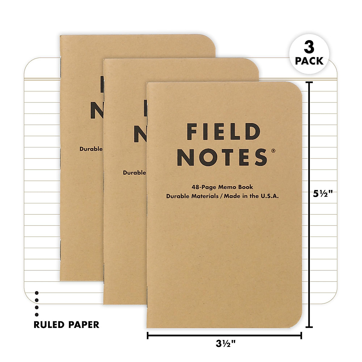 Field Notes: Original Kraft 3-Pack - Ruled Paper - 48 Pages - 3.5" x 5.5"