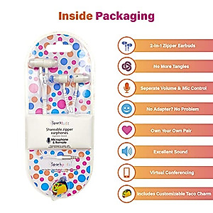 Sparkbudz-Two Person Zipper Earphones Built into one. Individual Volume Controls and Microphones. Android Adapter