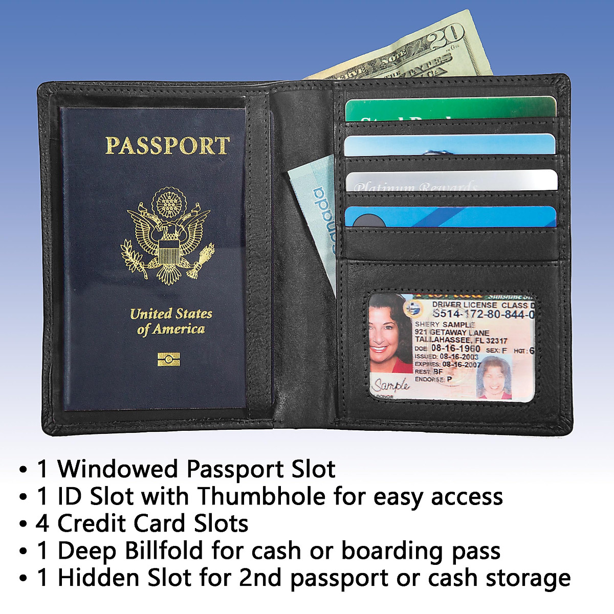 RFID Passport Wallet Travel Organizer - 2 Passport Holder - Slim Leather Bifold