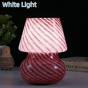 MKolour Mushroom Bedside Table Lamps - Glass LED Bedside Night Lamps, Vintage Small Table Lamps for Bedroom,Living Room,Nightstand,Study (Red Twill)