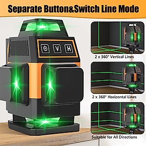 OMMO Laser Level, 16 Lines Green Laser Level Self Leveling Tool, 150ft Mini Laser Level Beam Tool with Two 360° Vertical and Two 360° Horizontal Lines, Magnetic Stand USB Cable Included