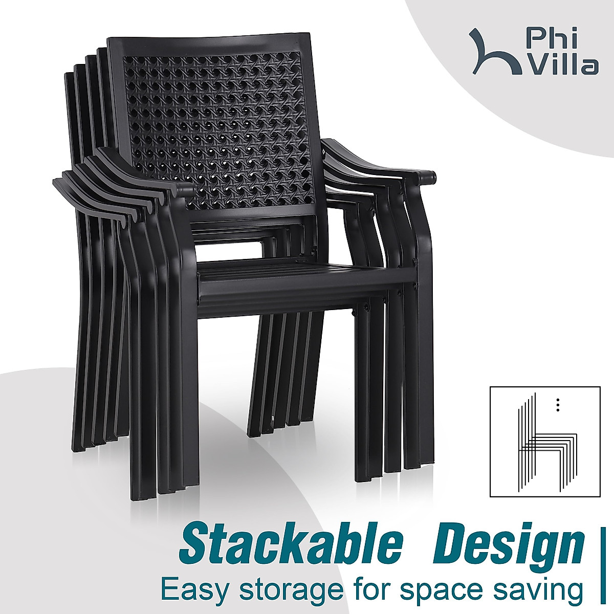 PHI VILLA Outdoor Patio Dining Table and Chairs Set of 9 Pieces Patio Furniture Set Metal Expandable Dining Table 8 Wrought Iron Stackable Chairs for Bistro Backyard