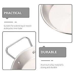 UPKOCH Round Skillet 20cm Flat Bottom Paella Pan Stainless Steel Snack Plate with Metal Handle for Camping and Outdoor Cooking Supplies