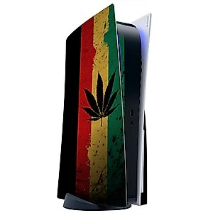 ITS A Skin Skins Compatible with Sony Playstation 5 Console Disc Edition - Protective Decal Overlay Stickers wrap Cover - Rasta Weed Pot Leaf Red Gold Green