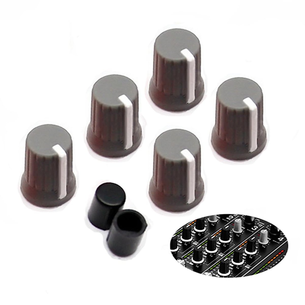 WXYINSPAS 5pcs Universal EQ Rotary Knob Replacement Equalizer Potentiometer Fader Knobs Push Rod Cap for DJ Controller Mixer Console Pioneer DJM、DDJ、XDJ, Denon Numark AKAI RANE VESTAX (Grey Hats)