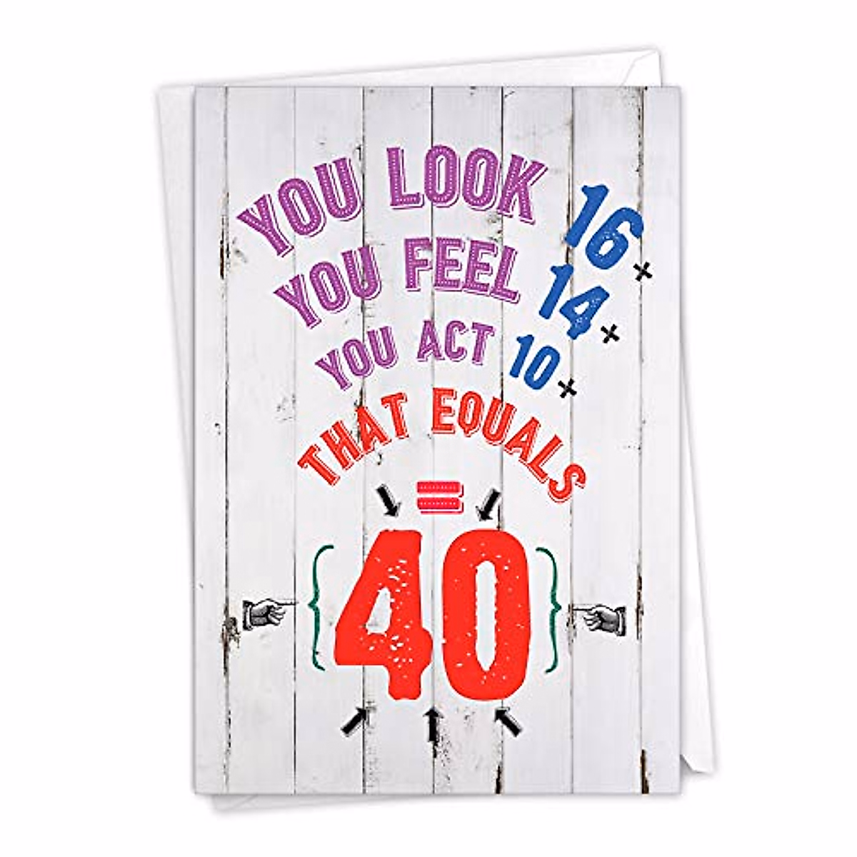 NobleWorks - 40th Birthday Card with Envelope - Funny Stationery Notecard for Birthdays, 40 Year Old Greeting - Age Equation 40 C7196MBG