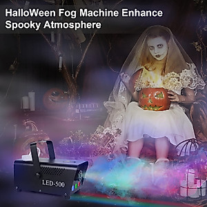 Fog Machine, 500W Portable Led Fog Machine with 11ft Wired Receiver and Wireless Remote Control, Three-Color Smoke Machine Suitable for Christmas/Valentine's Day/Halloween/Wedding/Party/DJ (Black)