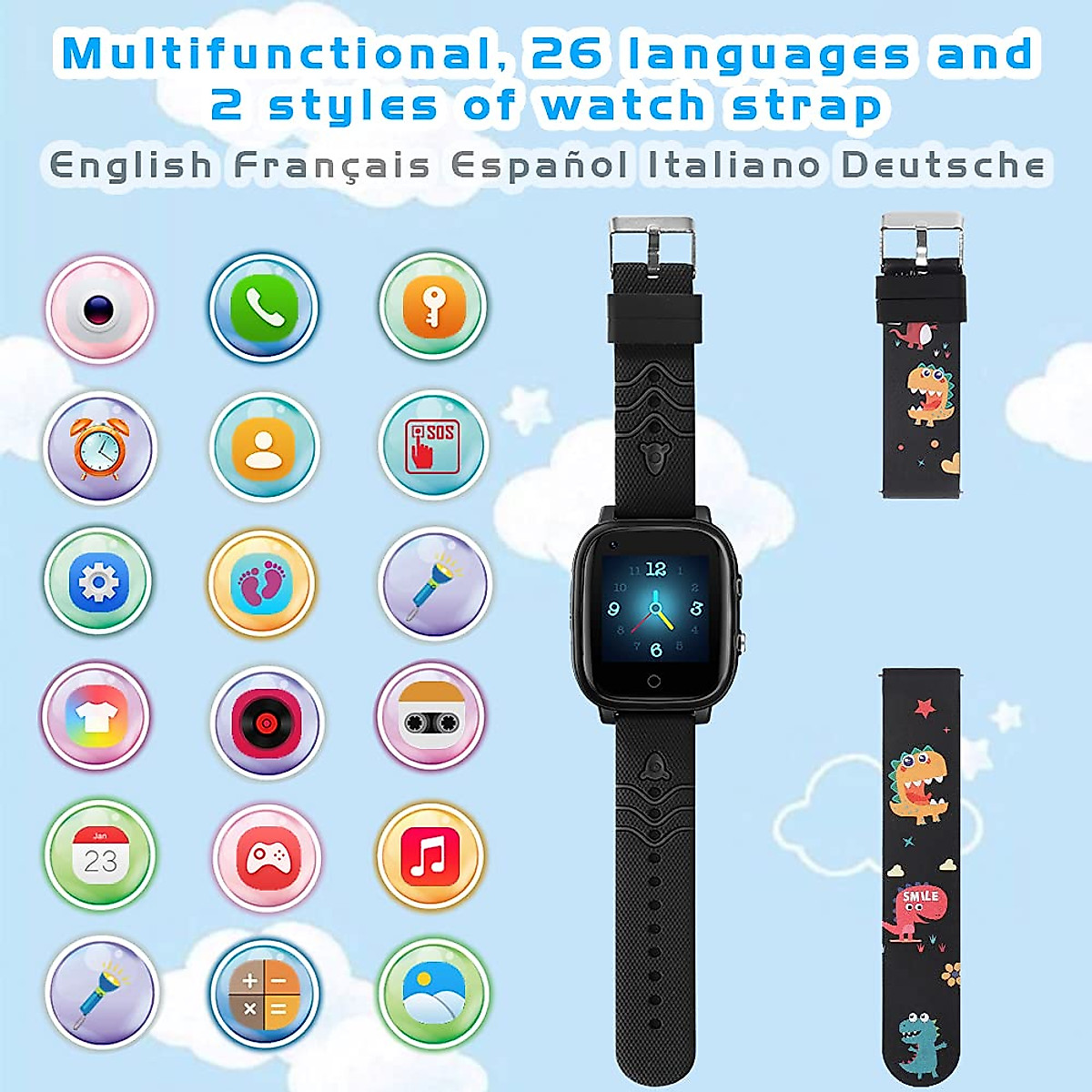 OKYUK 4G GPS Smartwatch for Girls Boys, IP67 Waterproof Sport Smart Watch Phone for Kids, with Camera WiFi Video Call Phone Call SOS Pedometer for 3-14 Age