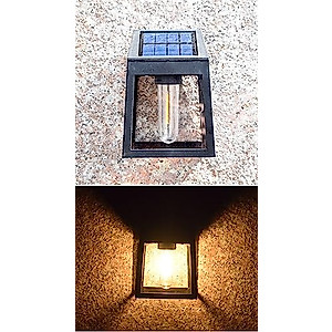 Black Finish Wall Lamp 2W Wall Solar Lighting Waterproof Outdoor Wall Sconce for Garden, Front Door