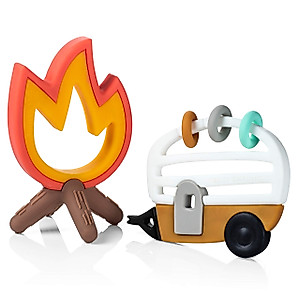 Lucy Darling Camper Baby Teether Set, 2 Pcs Textured Silicone Teething Toys, 0+ Months Baby Essentials for Infant Girl or Boy, BPA-Free Teething Relief & Chew Toy, Easy to Hold, Chew & Clean Teethers