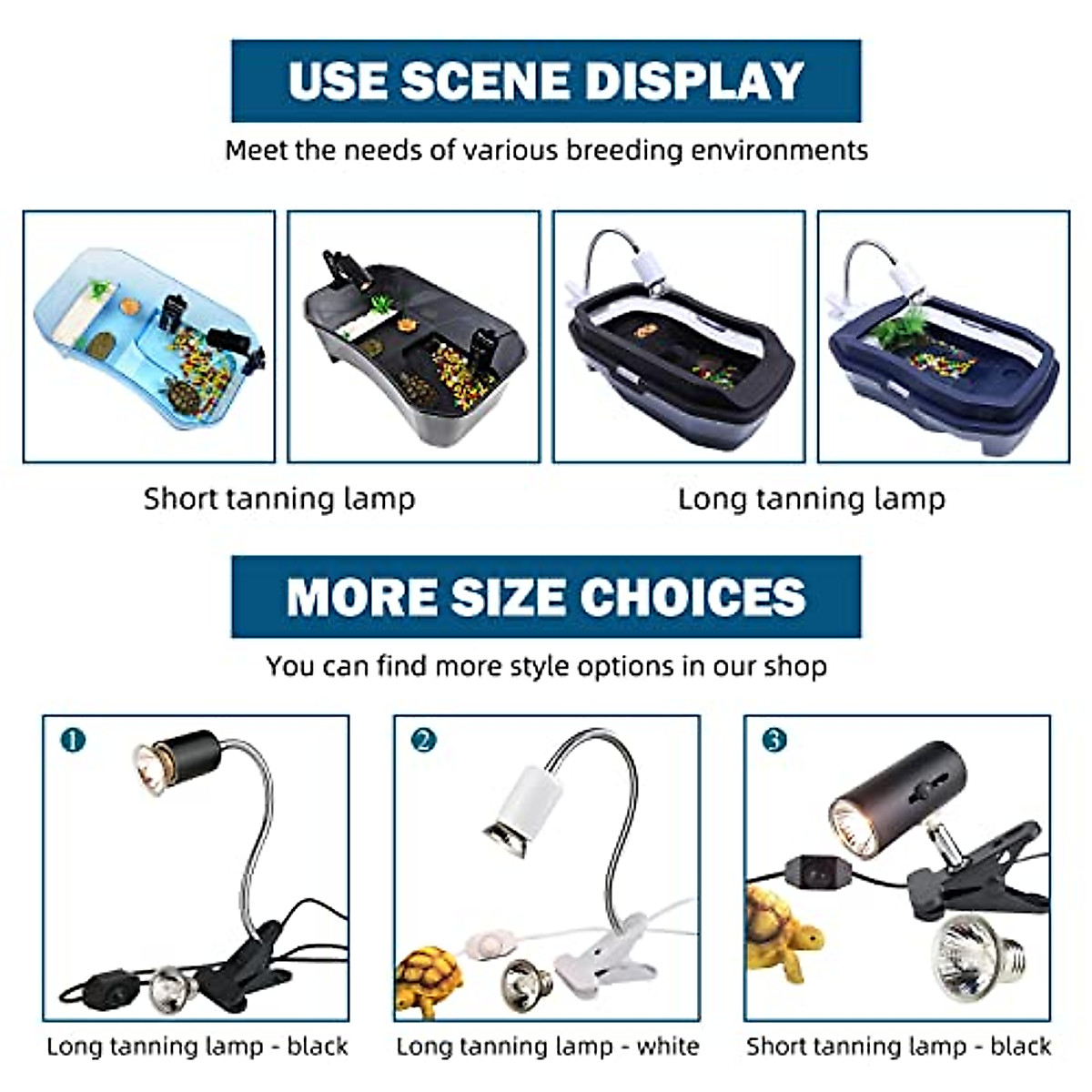 BINANO Heat Lamp for Reptiles Turtle with 25W/50W UVB UVA Bulb with Adjustable Heat Switch with 360 Adjustable Angle&Strong Clips for Reptiles Aquarium/Tank