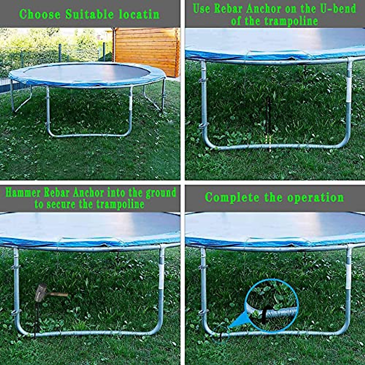 Nigh Coated Rebar Trampoline Wind Stakes Set of 12 Safety Ground Anchors Stakes Extra Heavy Duty Metal Landscape Staples 10 Inches Long (Black)