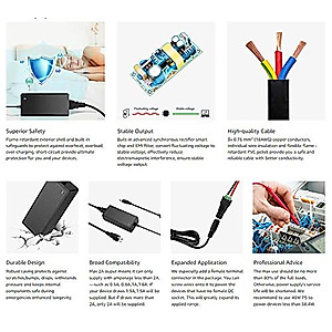 Alarmpore 24V 2A Power Supply 48W AC/DC Adapter 100~240V AC to DC 24 Volt 2 Amp Converter 2000mA with 5.5mmx 2.5mm Plug