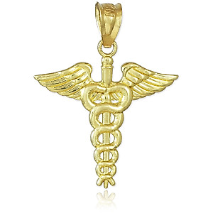 10k Gold Caduceus Charm Pendant