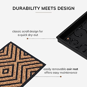 Anji Mountain Heavy Duty Waterproof Rubber Shoe Storage Mat Organizer/Boot Storage Tray Multi Use for Entryway with Coir, Tan Insert, Fits 4 Pair (46.5" Wide)