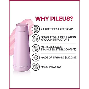 PILEUS INSULATED THERMOS WATER BOTTLE 12oz-14H Hot & 58H Cold, 7Layer Insulated Cap, Double Wall Insulation Vacuum Structure, Medical Grade StainlessSteel304(18/8) BPA-Free Tritan, Food Grade Silicone