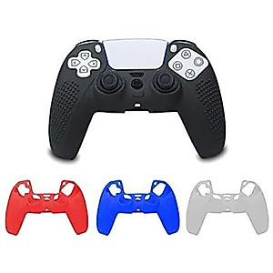 Silicone Skin Anti-Slip Protective Rubber Case Cover with Thumb Grips Stick Joystick Cap for Playstation 5 PS5 Controller Gamepad Game Protector Cover (Black)