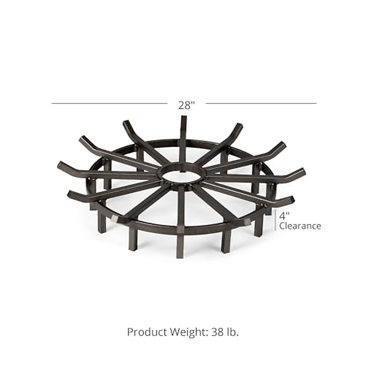 Ash & Ember 28" Wagon Wheel Fire Grate, High-Efficiency Smoke-Free Fireplace Log Grate, Decorative Wood Burning Lifted Grate Pit, Sandblasted Steel with Light Oil Coating
