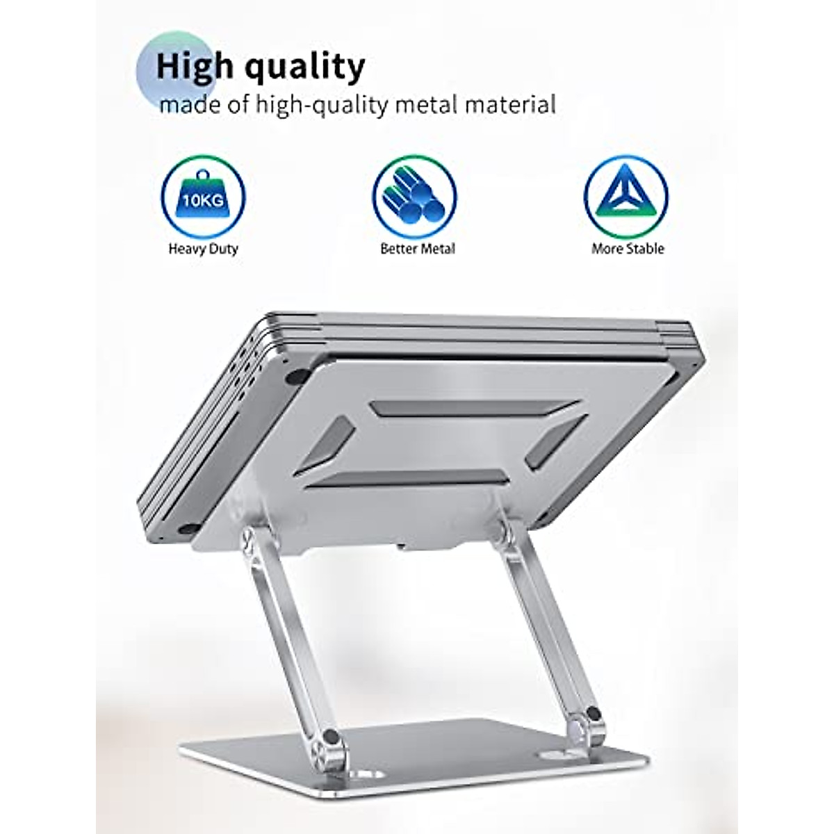 SOUNDANCE Laptop Stand for Desk with Stable Heavy Base, Adjustable Height Multi-Angle, Ergonomic Metal Riser Holder, Foldable Mount Elevator, Compatible with 10 to 15.6 Inches PC Computer, Silver