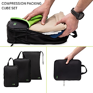 COR Surf Carry On Travel Backpack Bundle | Island Hopper Travel Backpack with Toiletry Bag and Compression Packing Cube Set (38L, Black)