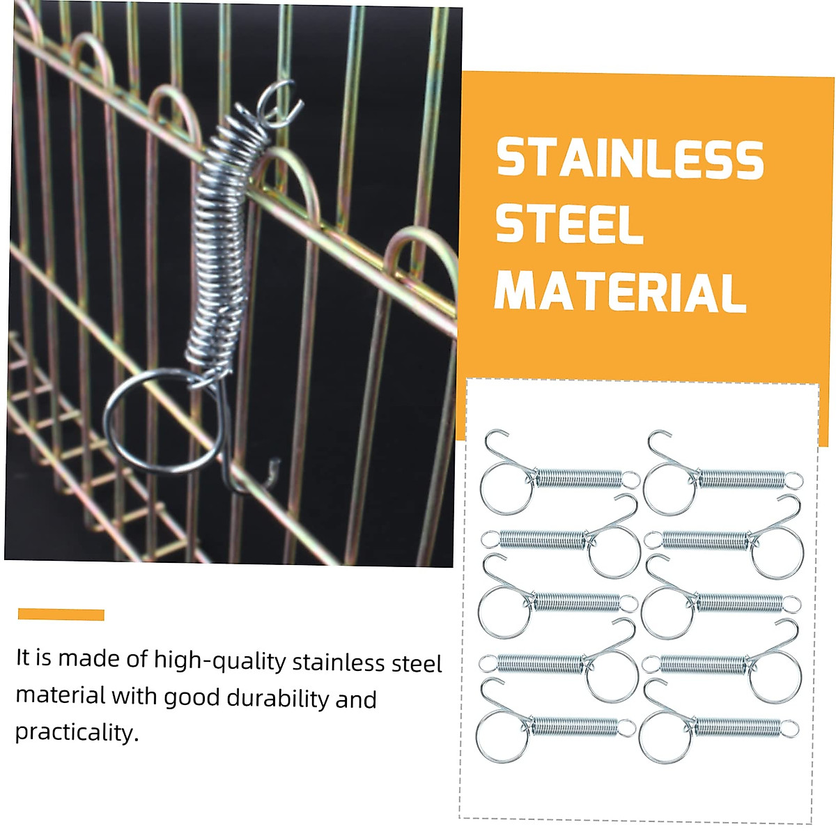 Balacoo 10 Pcs cage Door Spring Hook Critter Nation cage Metal Clothes Hanger Finger Spring latches Metal Hangers cat cage latches Birds cage Hook Stainless Steel Guinea Pig Dedicated