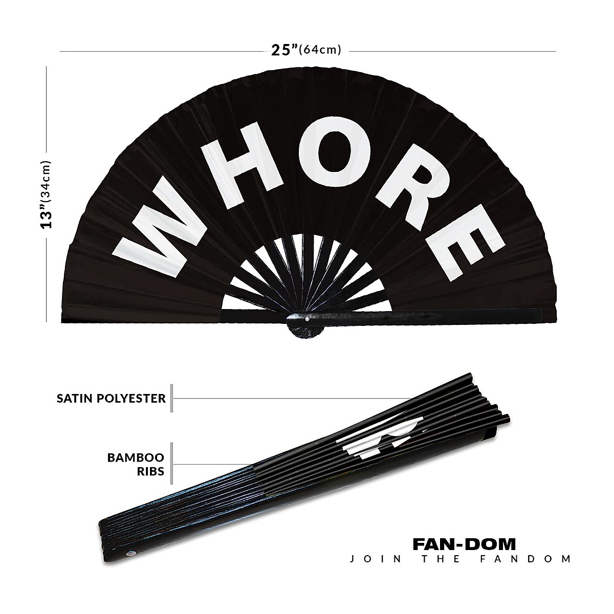 Whore Hand Fan Foldable Bamboo Circuit Hand Fan Funny Gag Curse Words Expressions Statement Gifts Festival Accessories Rave Handheld Circuit Event Fan Clack Fans (Black)