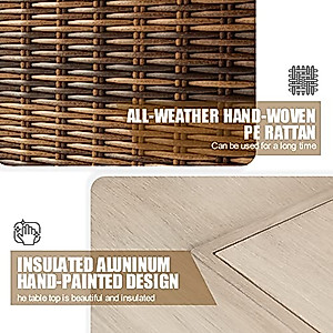 GYUTEI 50 in Propane Fire Pit Table,Rattan Fire Pit Table with Glass Wind Guard,50,000 BTU Gas Firepits for Outside ,CSA Certification and Aluminum Tabletop for Garden Patio Lawn(Brown)