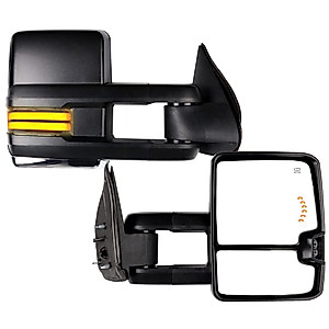 FEIPARTS Tow Mirrors Towing Mirrors Fit for 2008-2013 for Chevy Silverado for GMC Sierra All Models Towing Mirrors with Left Right Side Power Heated LED Turn Signal Running Light Black Housing