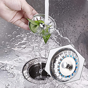 Sink Strainer Plug Kitchen Waste Stopper, 304 Stainless Steel Sink Plug Basket for Kitchen Bathroom Home Office Hotel, Diameter 80mm-2PCS