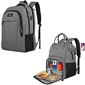 MATEIN Travel Laptop Backpack, Business Anti Theft Slim Durable Laptops Backpack with USB Charging Port, Lunch Backpack, Insulated Cooler Backpack Lunch Box Laptop Backpack