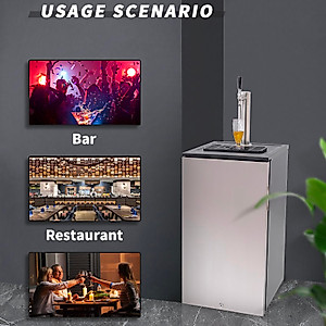 BHTOP Kegerator, Draft Beer Dispenser, Stainless Steel Beverage Cooler，Mounted CO2 Cylinder, Temperature Control, Drip Tray & Rail | Fits 1/6 Kegs